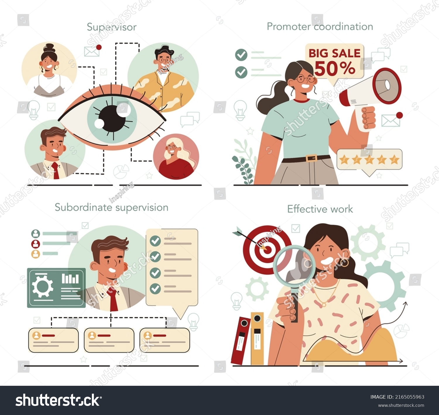 Supervisor Concept Set Manager Guiding Employees Stock Vector (Royalty ...