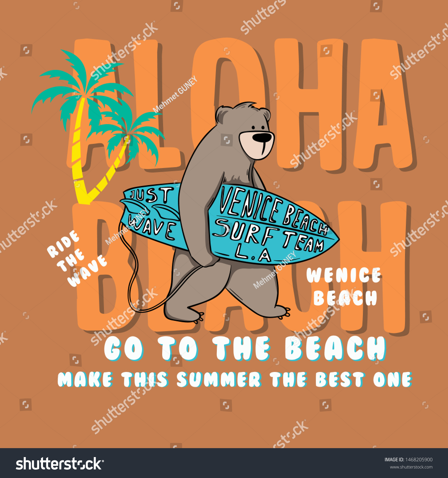 Surf Bear Aloha Beach Summer Stock Vector (Royalty Free) 1468205900