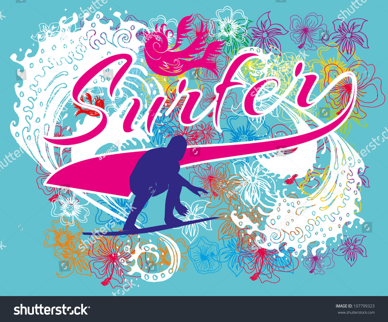 Surfer Graphic Design Stock Vector Illustration 107799323 : Shutterstock