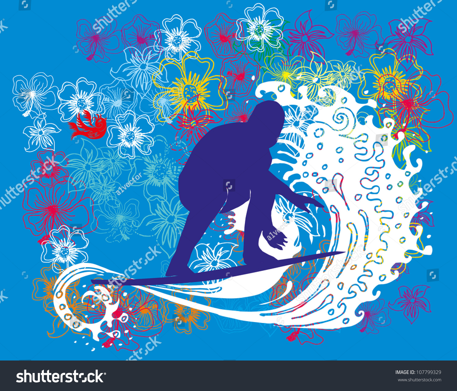 Surfer Graphic Design Stock Vector Illustration 107799329 : Shutterstock