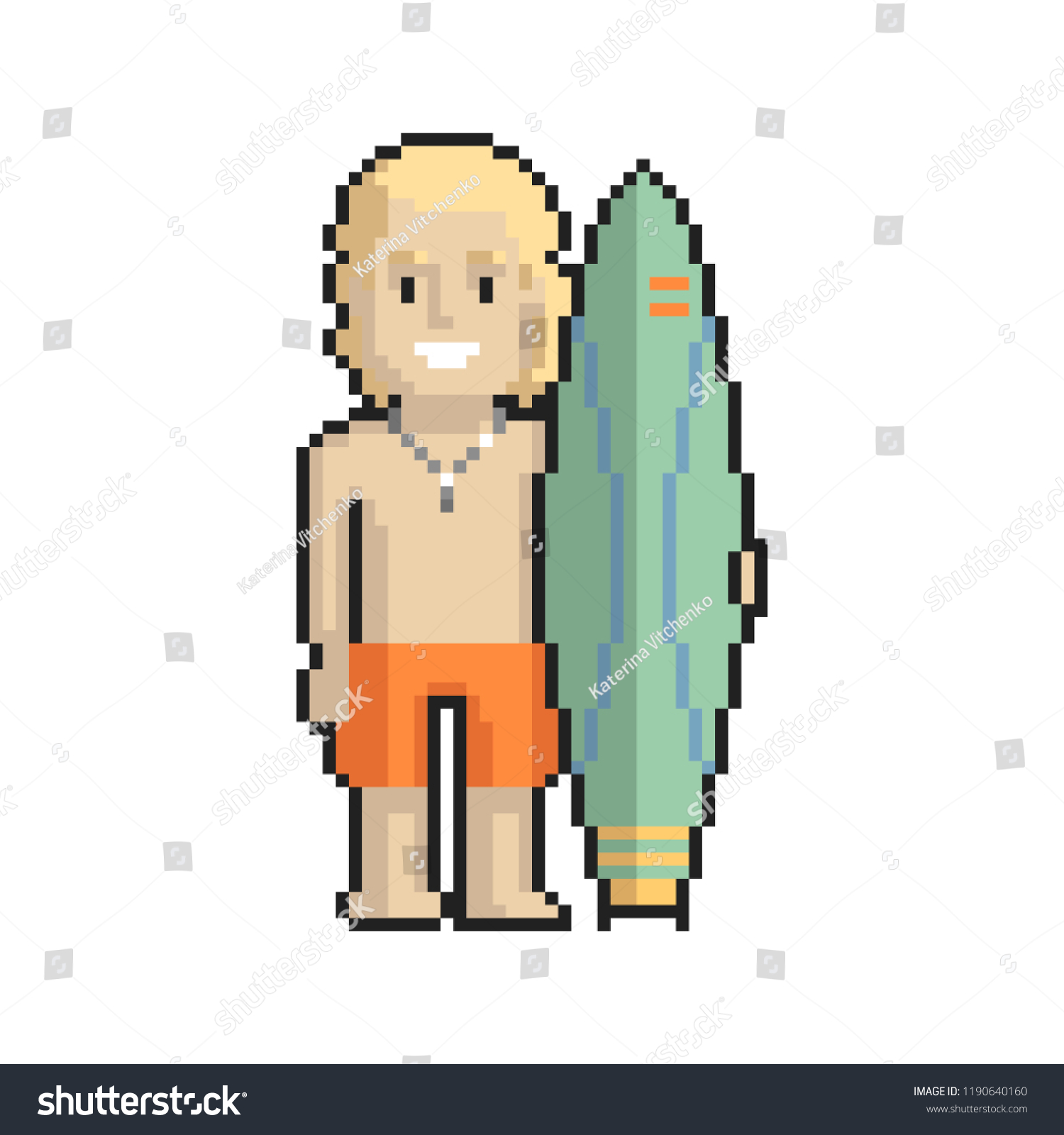 Surfer Pixel Art On White Background Stock Vector (Royalty Free) 1190640160