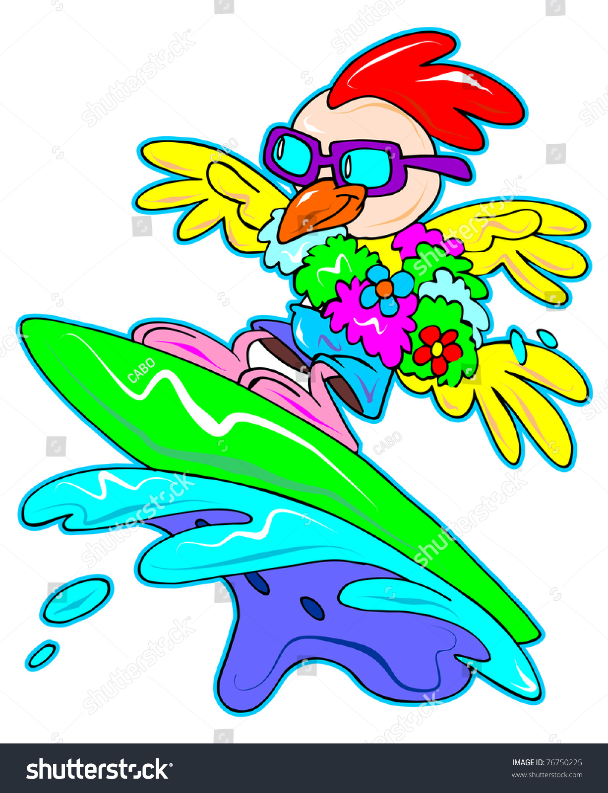 Surfing Chicken Stock Vector (Royalty Free) 76750225