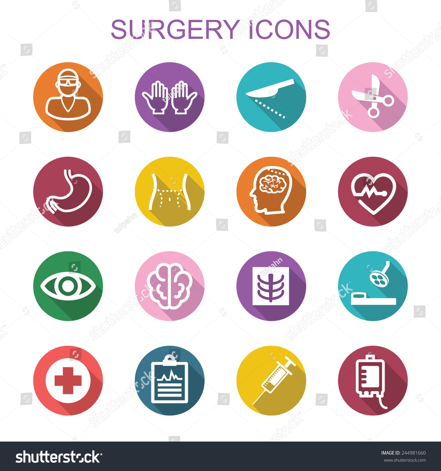 Surgery Long Shadow Icons Flat Vector Stock Vector (Royalty Free ...