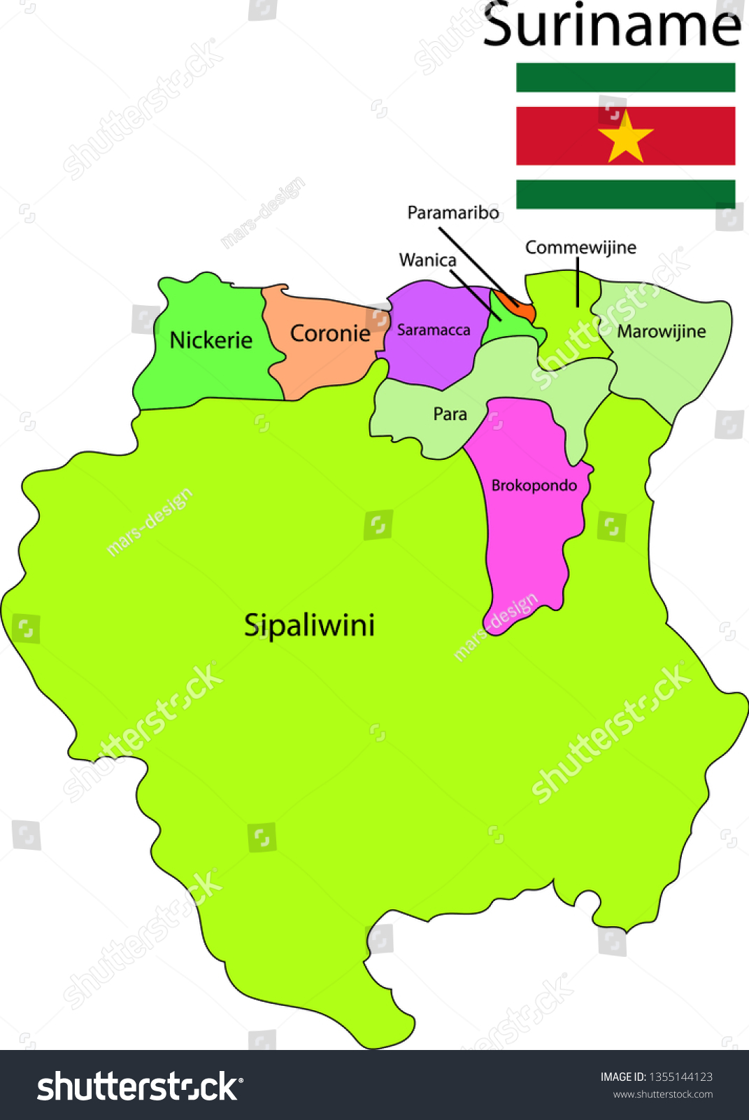 Suriname Map Drawing Stock Vector (Royalty Free) 1355144123