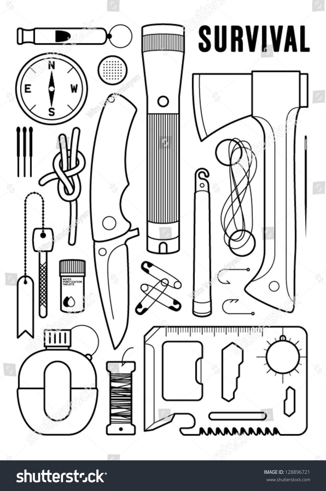 Survival Kit Stock Vector Illustration 128896721 : Shutterstock