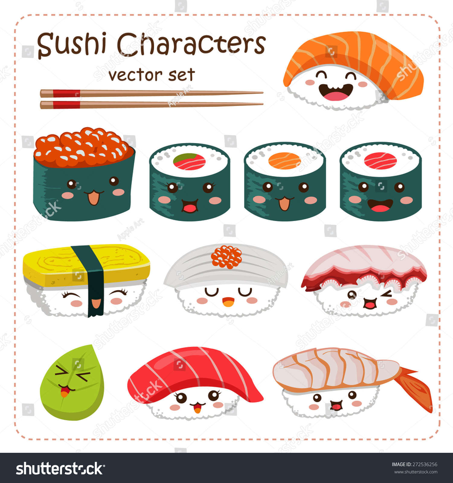 Sushi Cartoon Character Vector Set Stock Vector (Royalty Free) 272536256