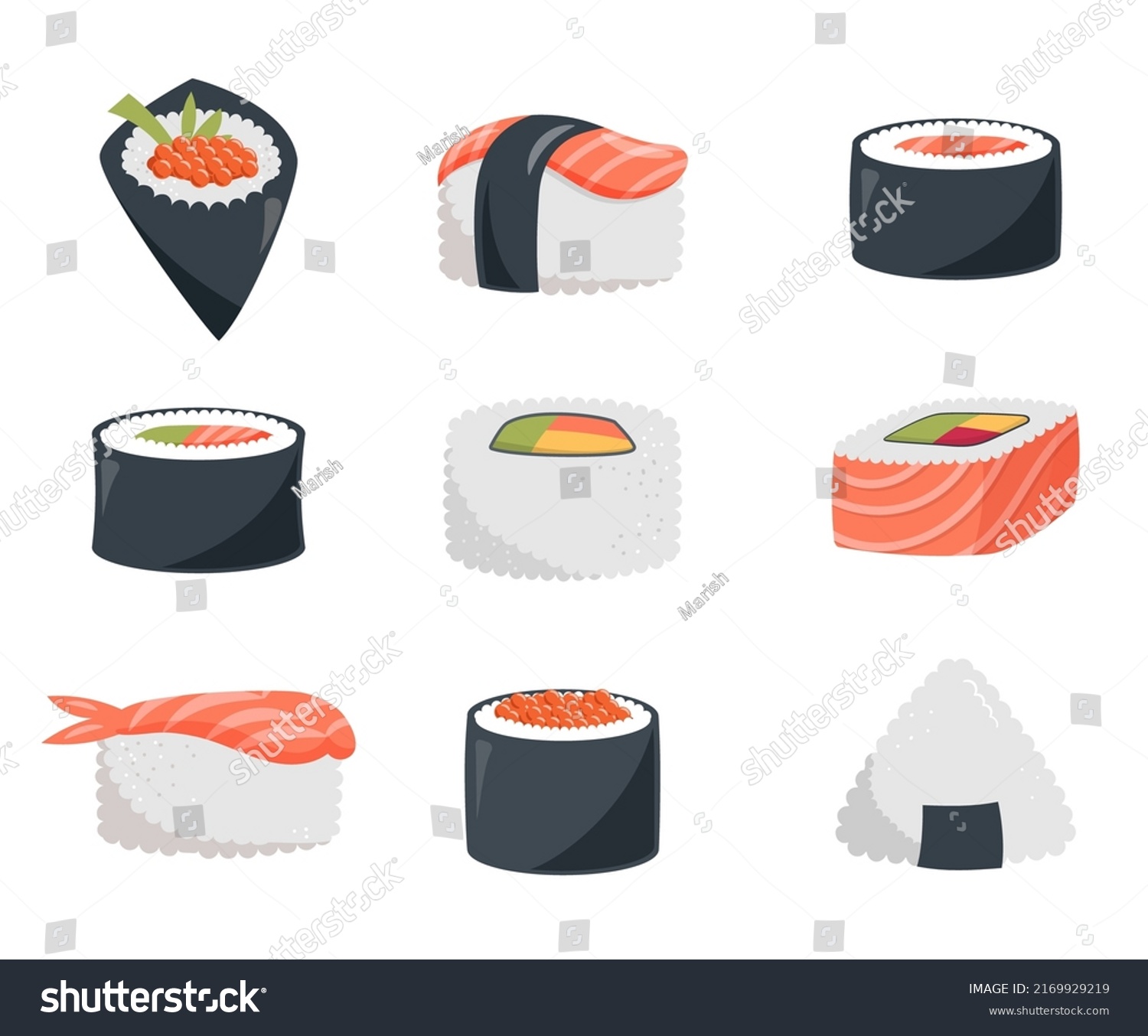 Sushi Design Elements Collection Cute Vector Stock Vector (Royalty Free ...