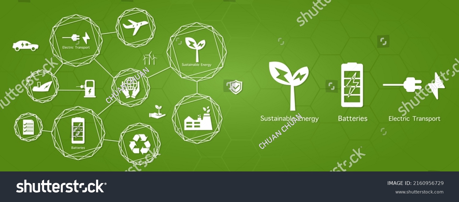 Sustainable Energy Batteries Electric Transport These Stock Vector