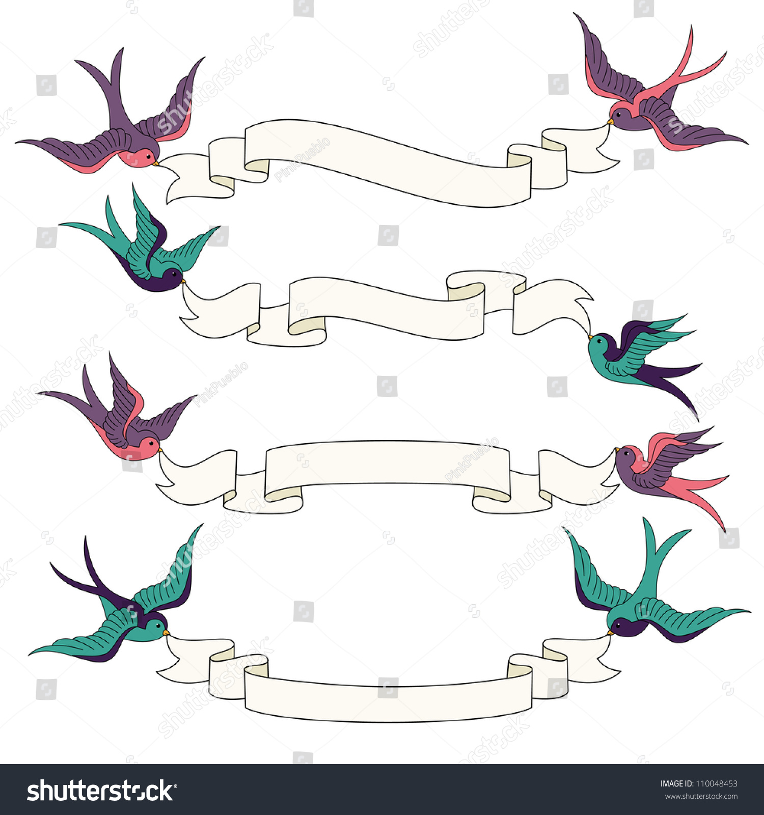 Swallows Flying Banners Vector Set: vector de stock (libre de regalías ...