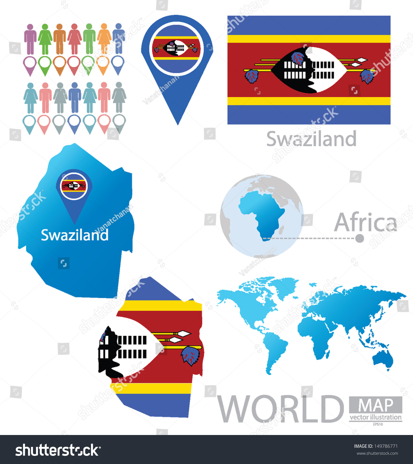 Swaziland Flag World Map Vector Illustration Stock Vector (Royalty Free ...