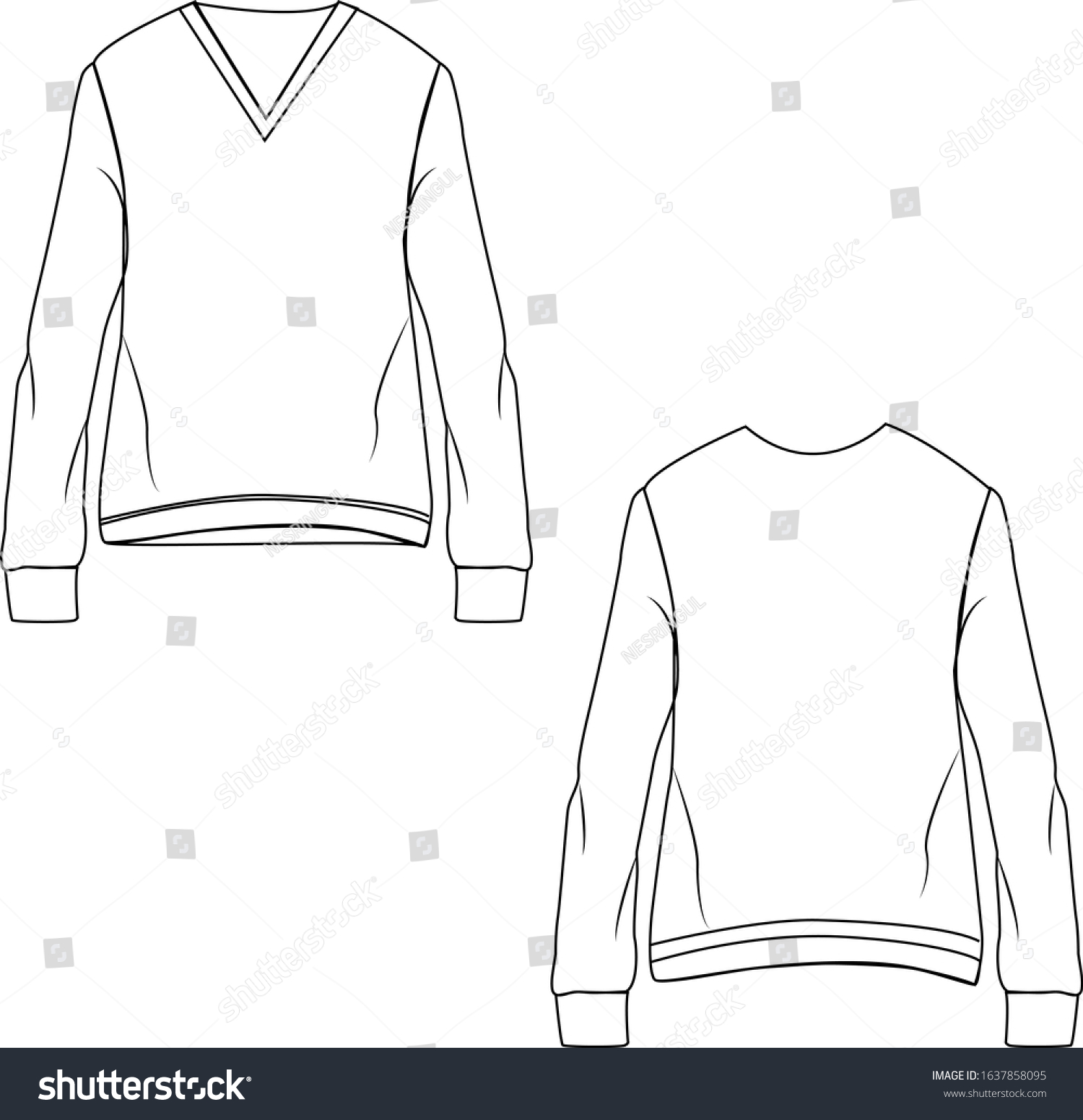 Sweater Technical Drawing Front Back Vector Stock Vector (Royalty Free ...