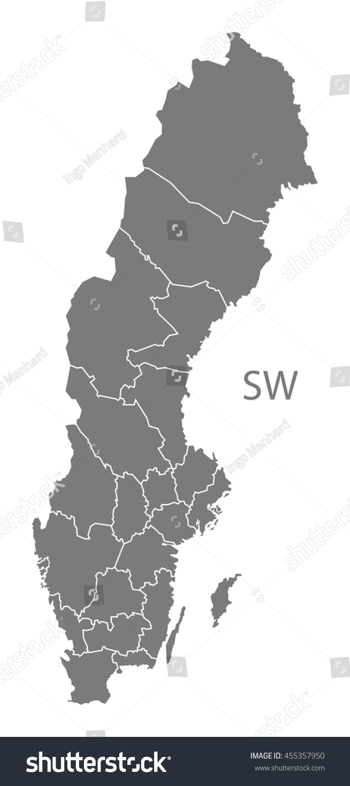Sweden Counties Map Grey Stock Vector (Royalty Free) 455357950