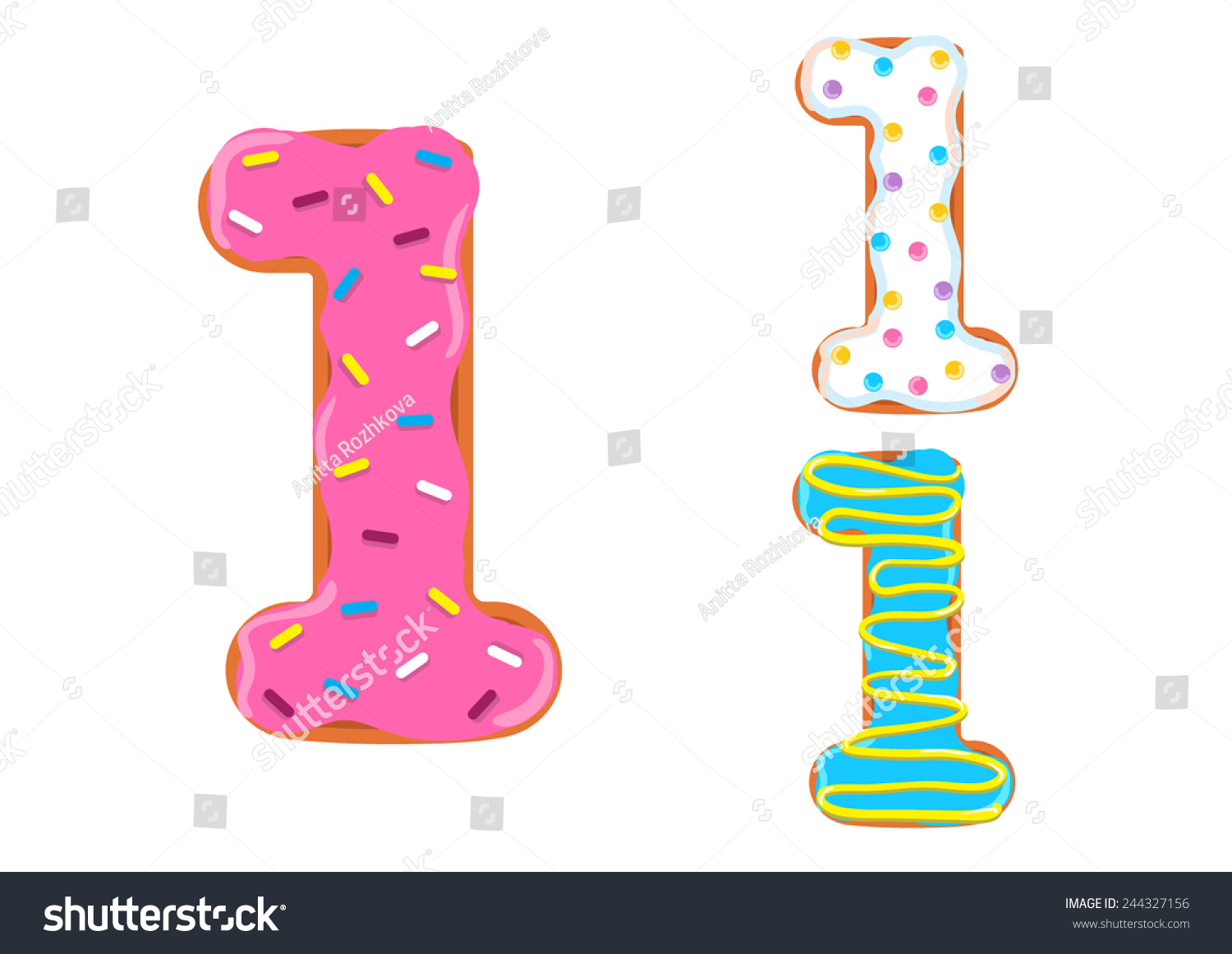 Sweet Donut Font Vector Number 1 Stock Vector (Royalty Free) 244327156