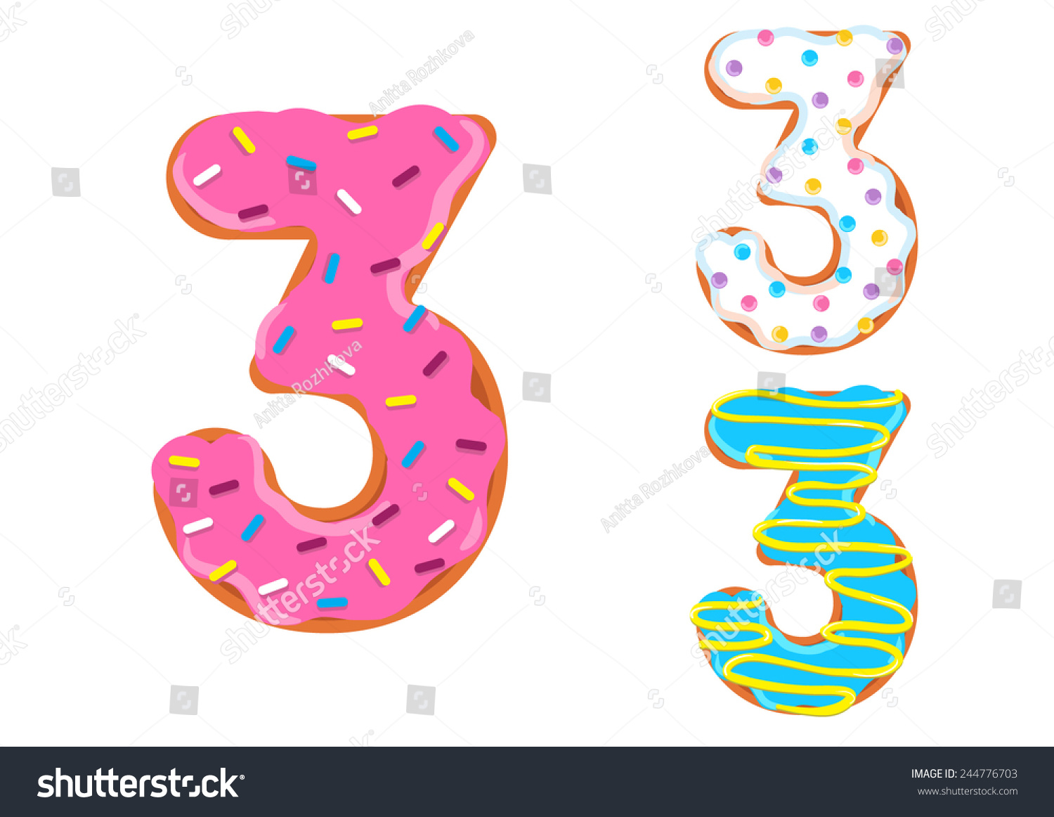 Vektor Stok Sweet vektor font donat. Nomor 3 (Tanpa Royalti) 244776703 ...