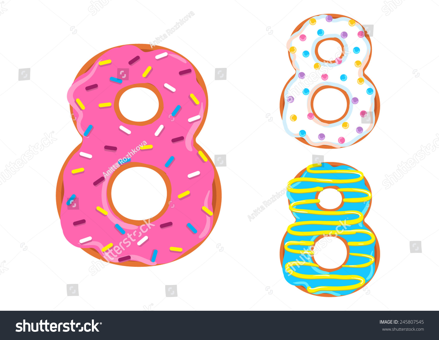 Sweet Donut Font Vectornumber 8 Stock Vector (Royalty Free) 245807545