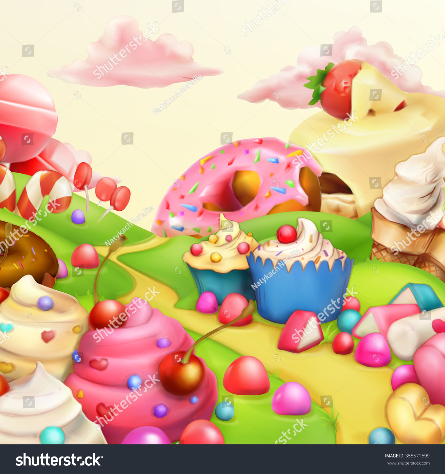 Sweet Landscape Vector Background Stock Vector (Royalty Free) 355571699 ...