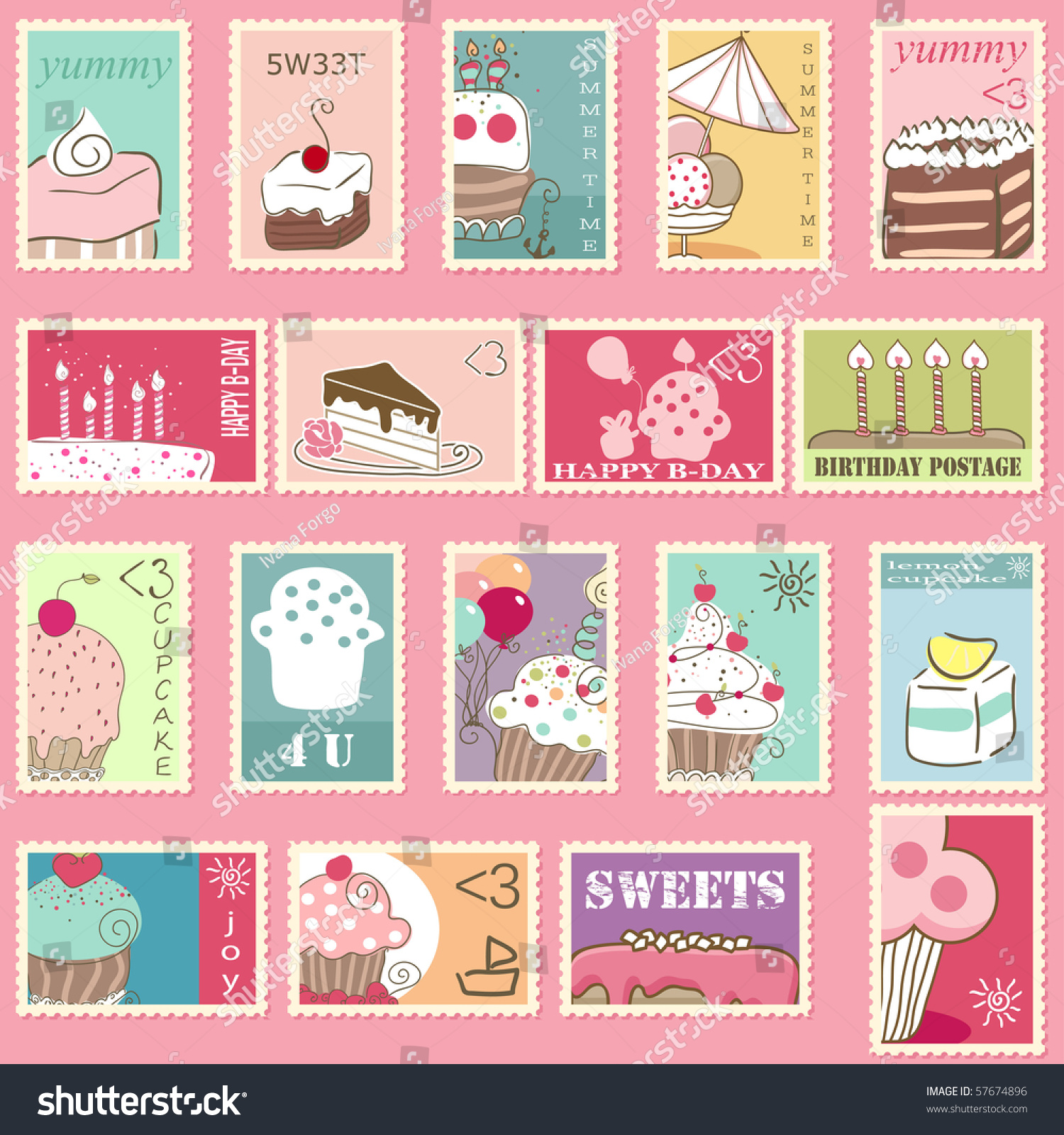 Sweet Postage Stamps Stock Vector (Royalty Free) 57674896