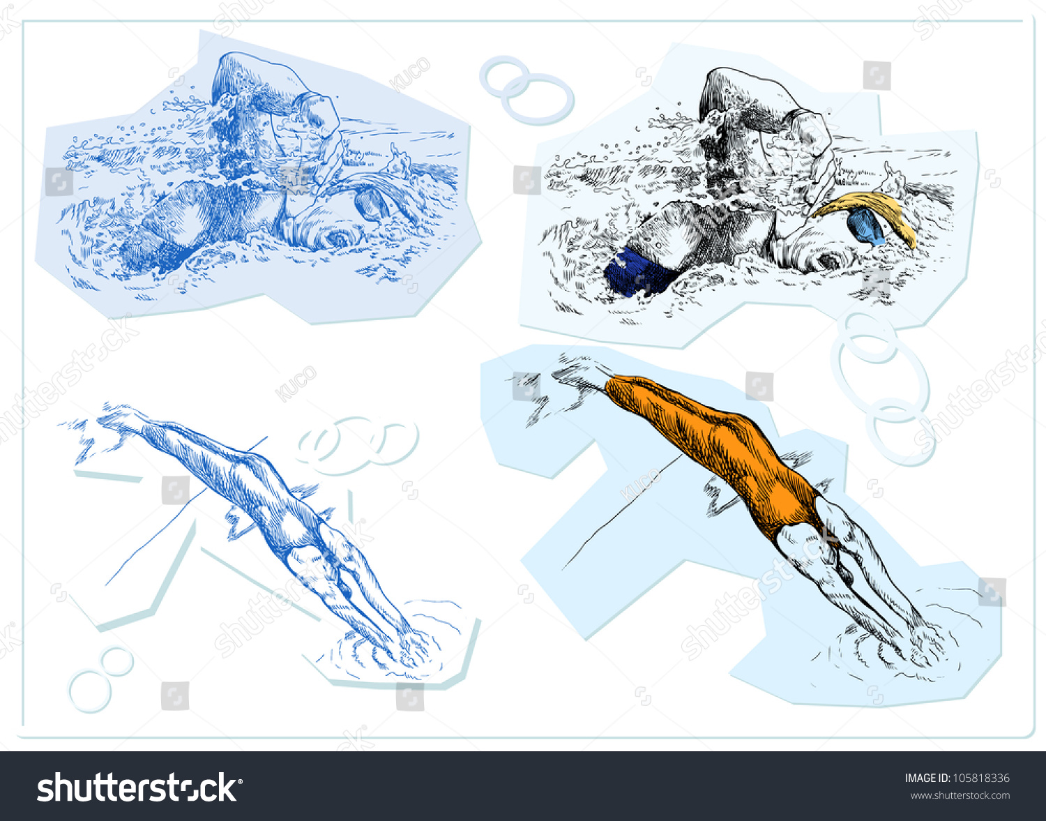 Swimmers, Drawing Stock Vector Illustration 105818336 : Shutterstock