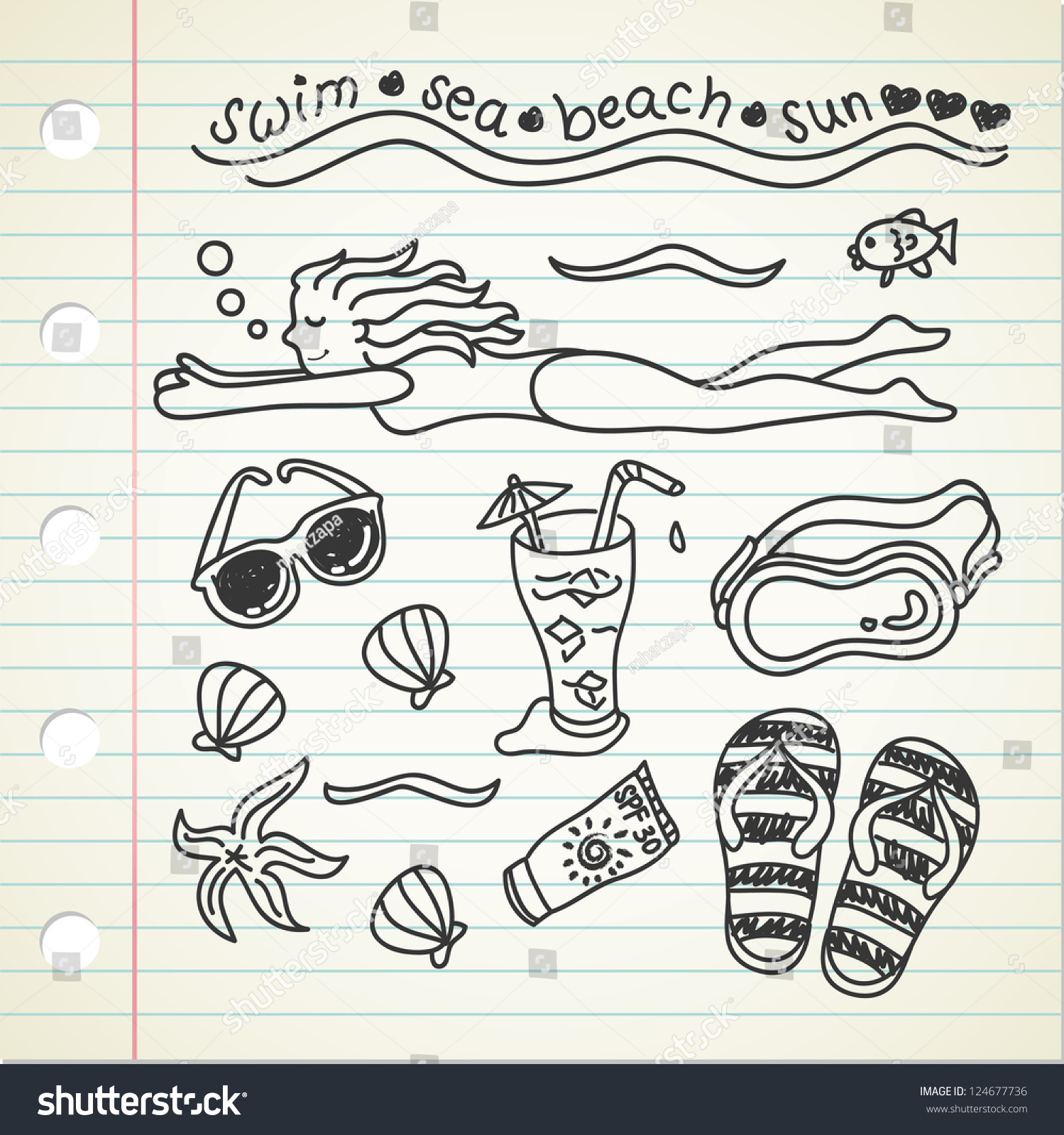 Swimming Doodle Stock Vector (Royalty Free) 124677736 | Shutterstock