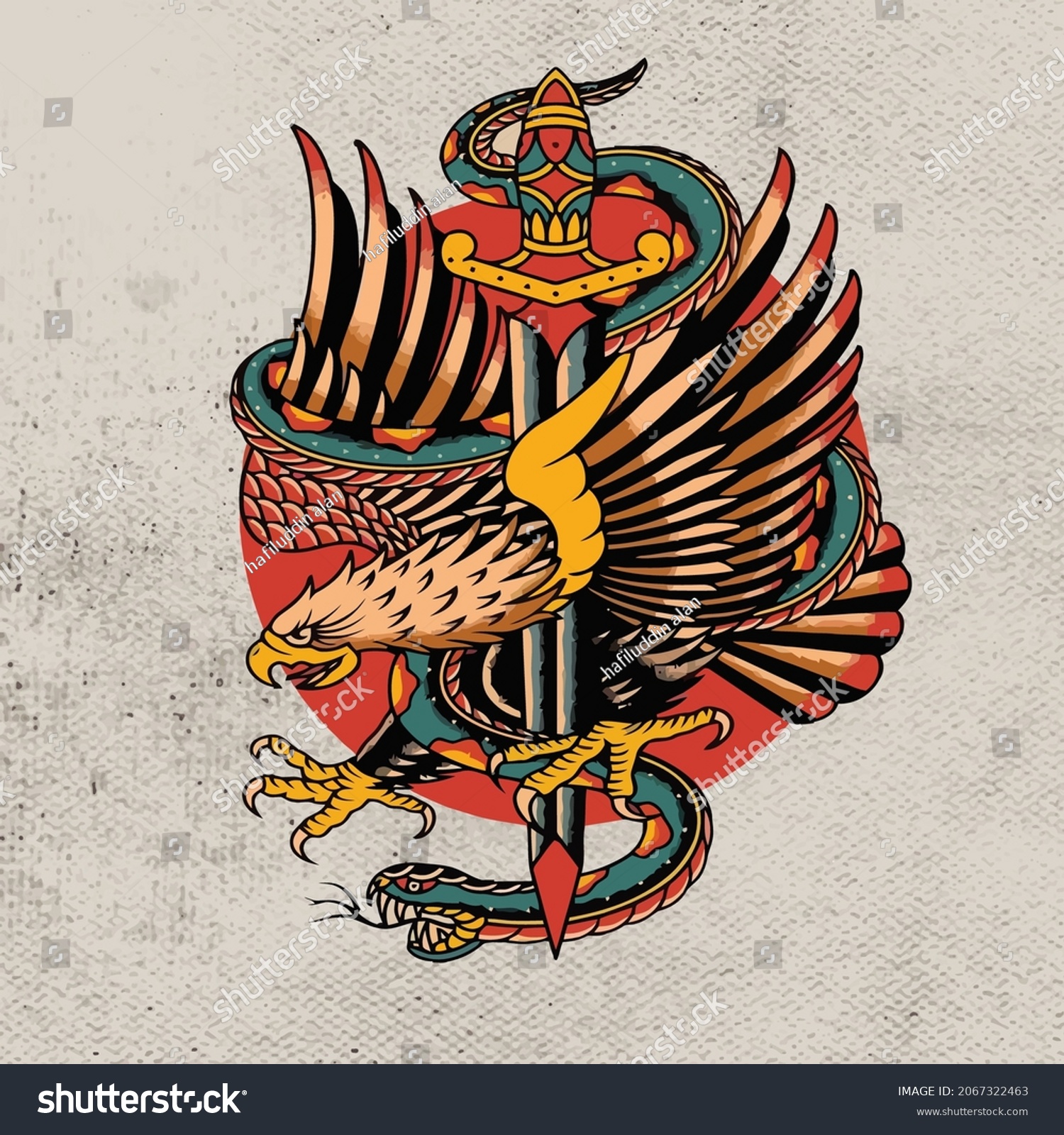 Sword Eagle Wrapped Around Big Green Stock Vector (Royalty Free) 2067322463