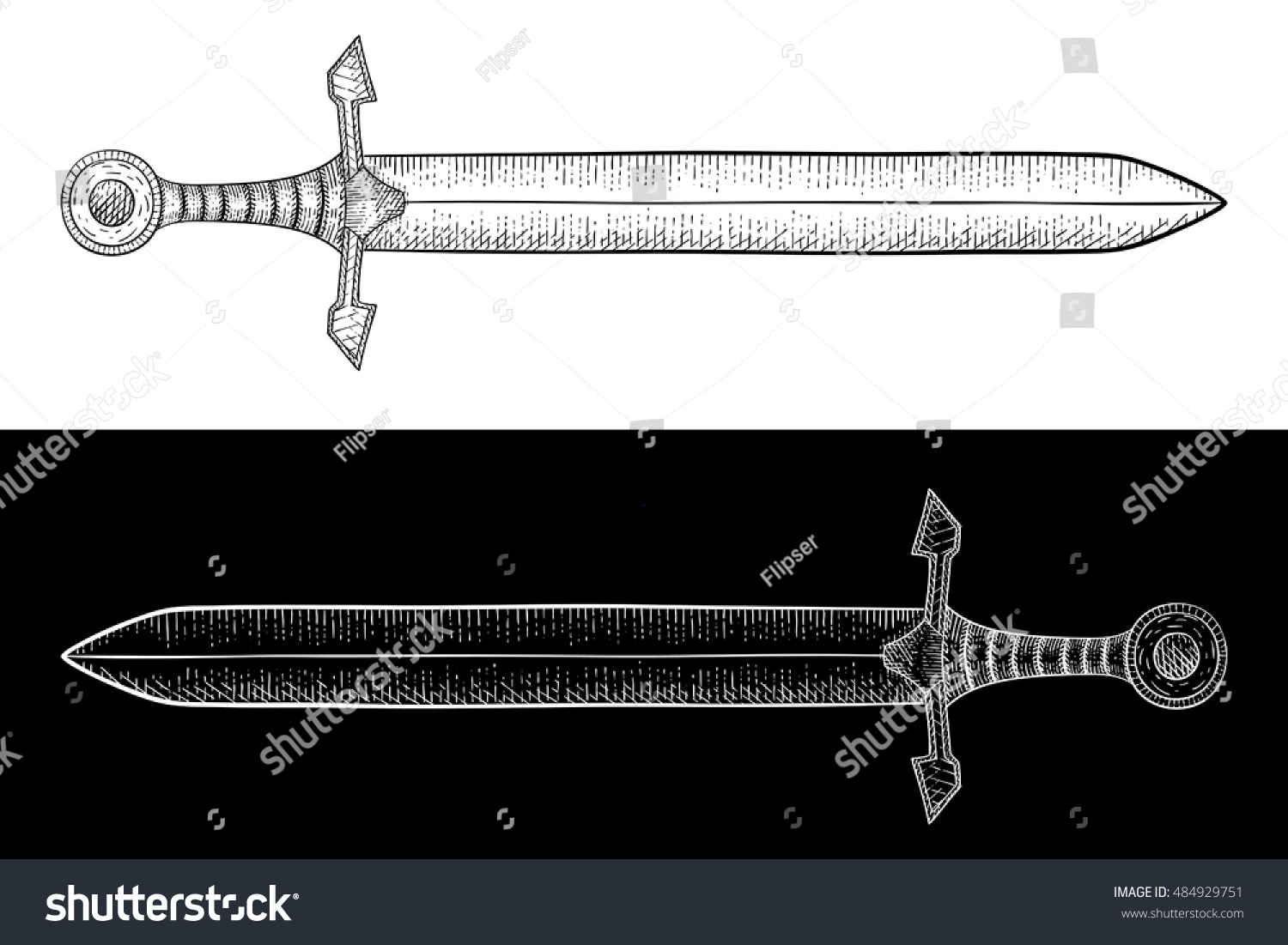 Sword Hand Drawn Sketch Vector Illustration: เวกเตอร์สต็อก (ปลอดค่า ...