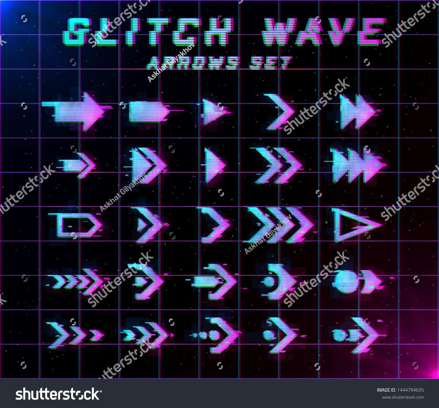 Synthwave Vaporwave Retrowave Glitch Arrows Pointers Stock Vector ...