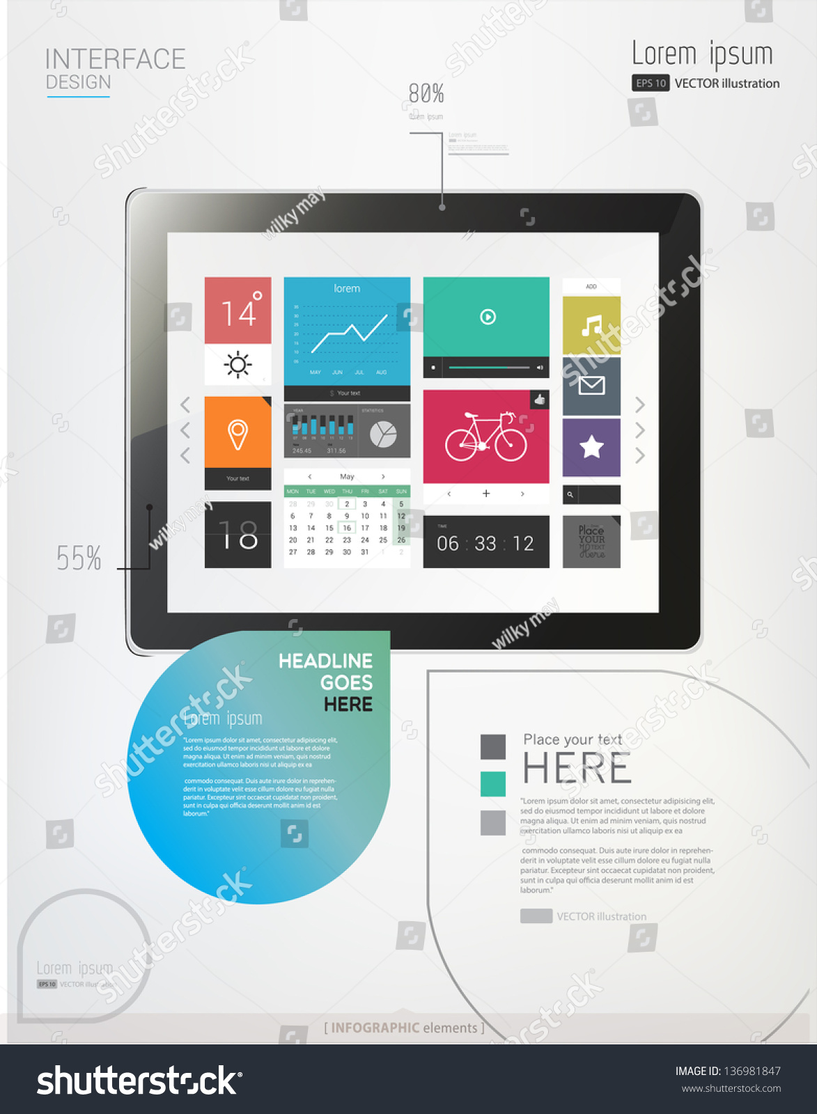 Tablet Interface Template Abstract Infographic Elements Stock Vector ...