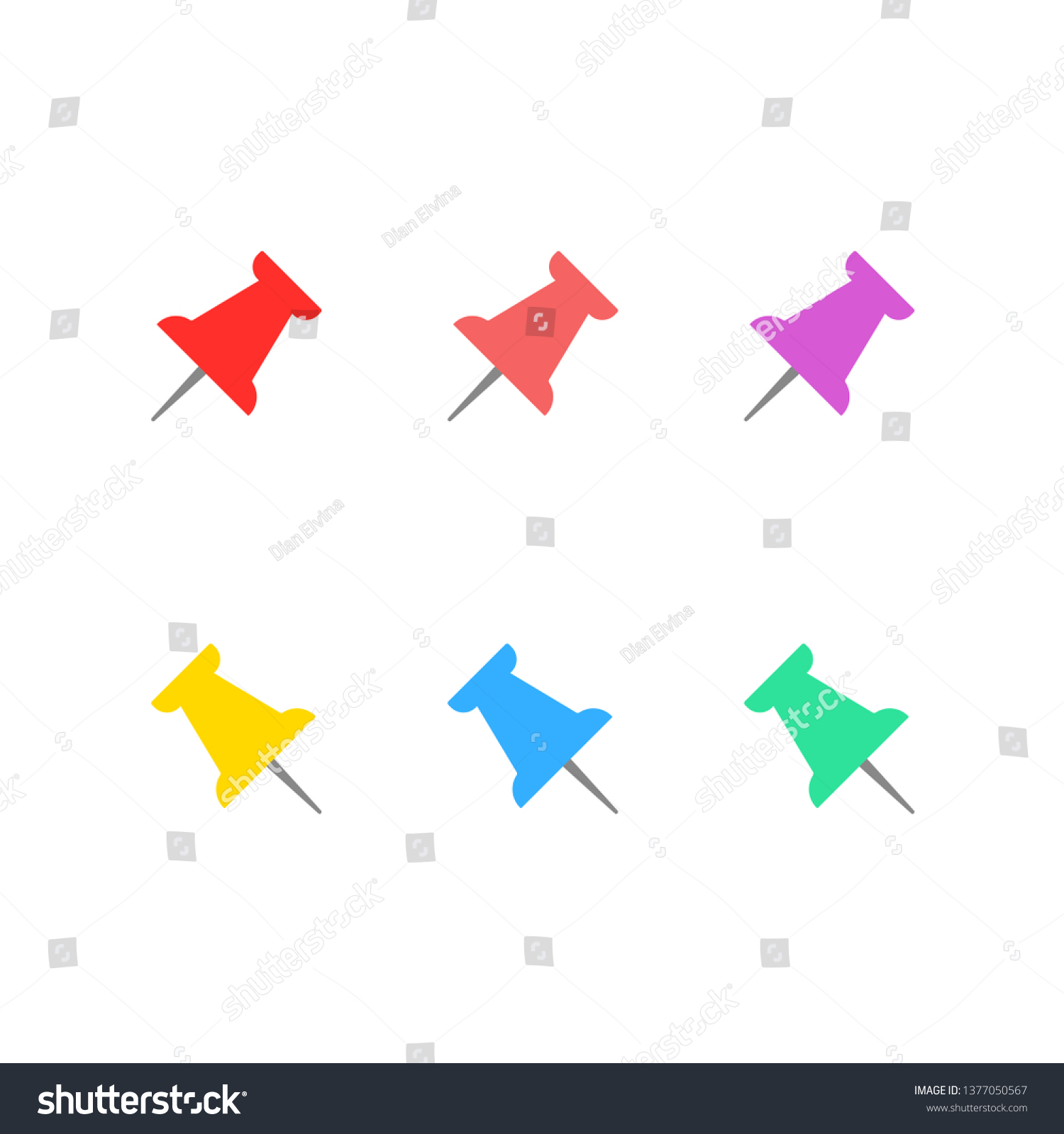 Tack Pin Icon Set Isolated Vector Stock Vector (Royalty Free) 1377050567