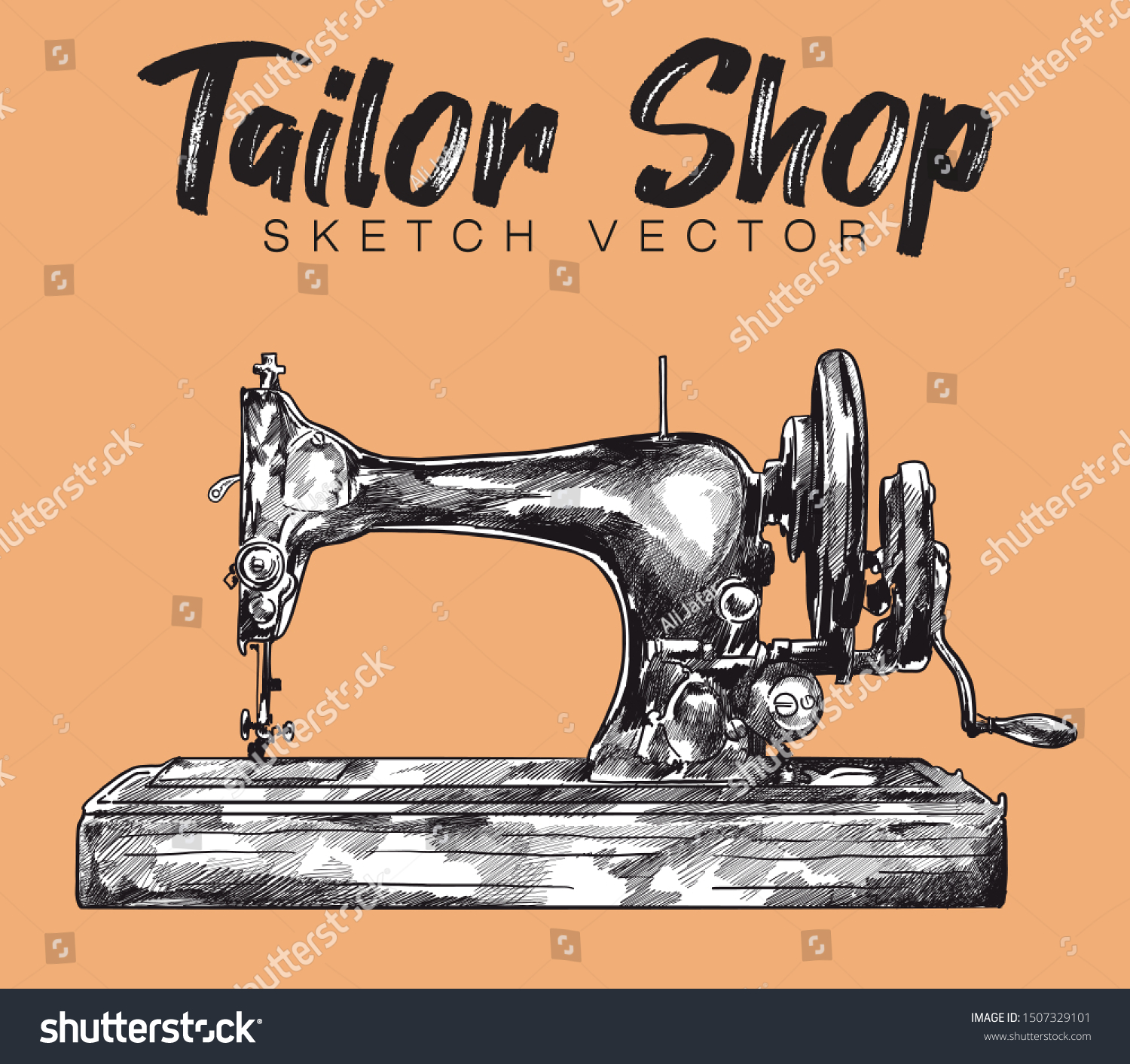 Tailor Shop Sewing Machine Hand Sketch: เวกเตอร์สต็อก (ปลอดค่าลิขสิทธิ์ ...
