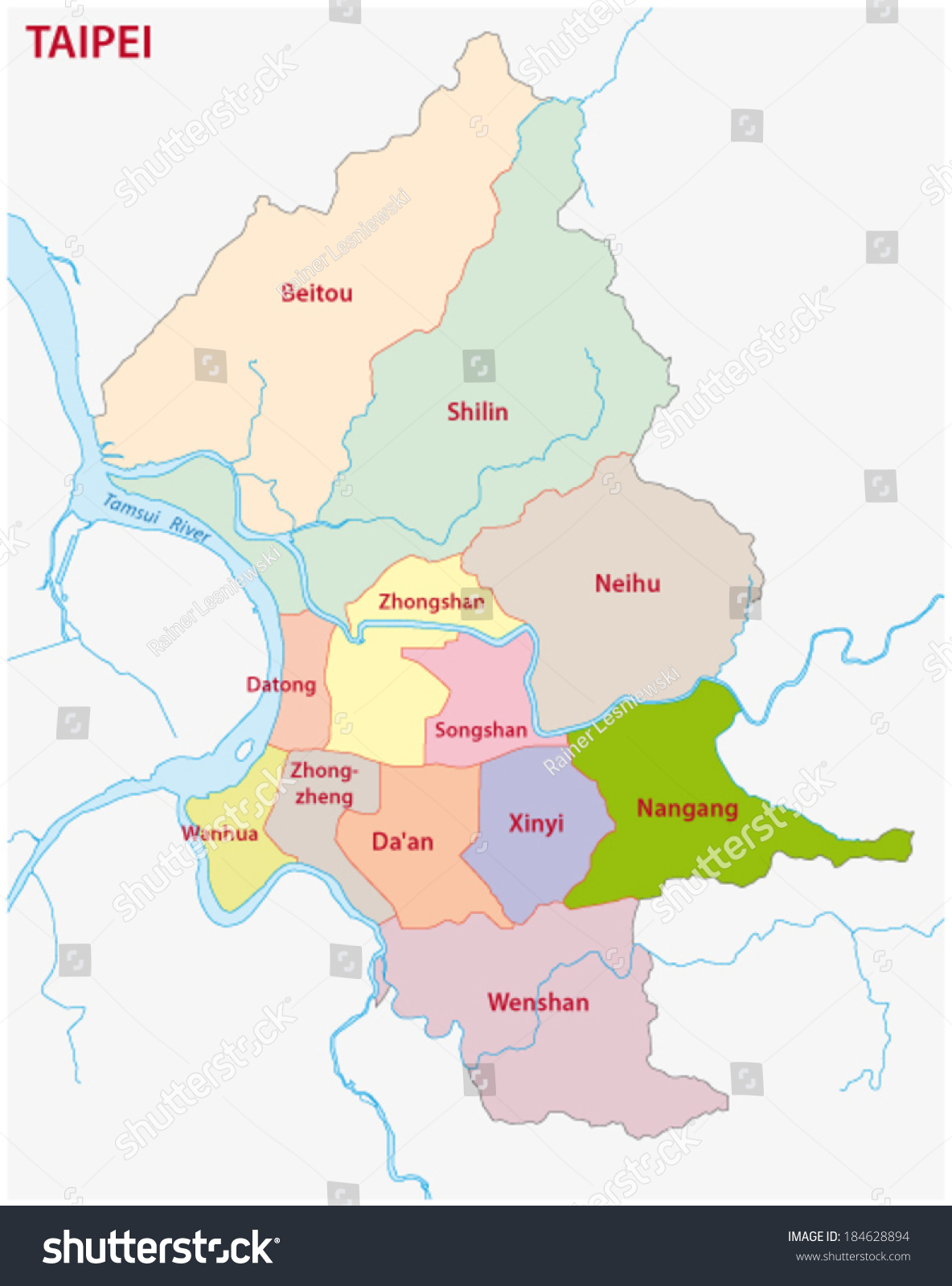 Taipei Administrative Map: Stock-Vektorgrafik (Lizenzfrei) 184628894
