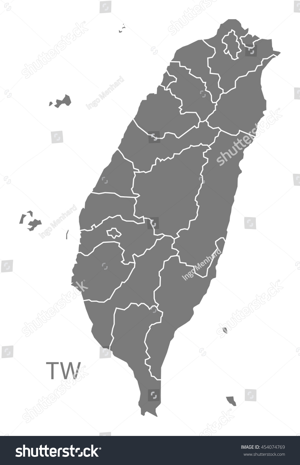 Mapa de Taiwán con condados grises: vector de stock (libre de regalías ...