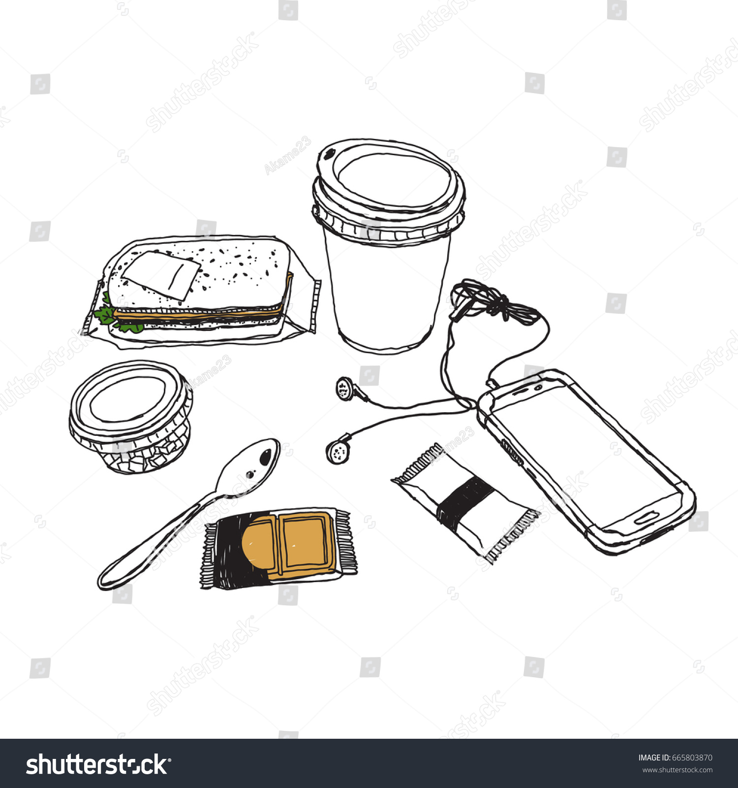 Takeaway Set Vector Handdrawn Sketch Stock Vector (Royalty Free) 665803870