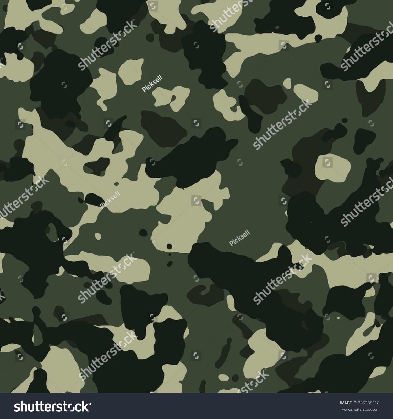 Tan Green Seamless Camo Texture Vector 스톡 벡터(로열티 프리) 205388518