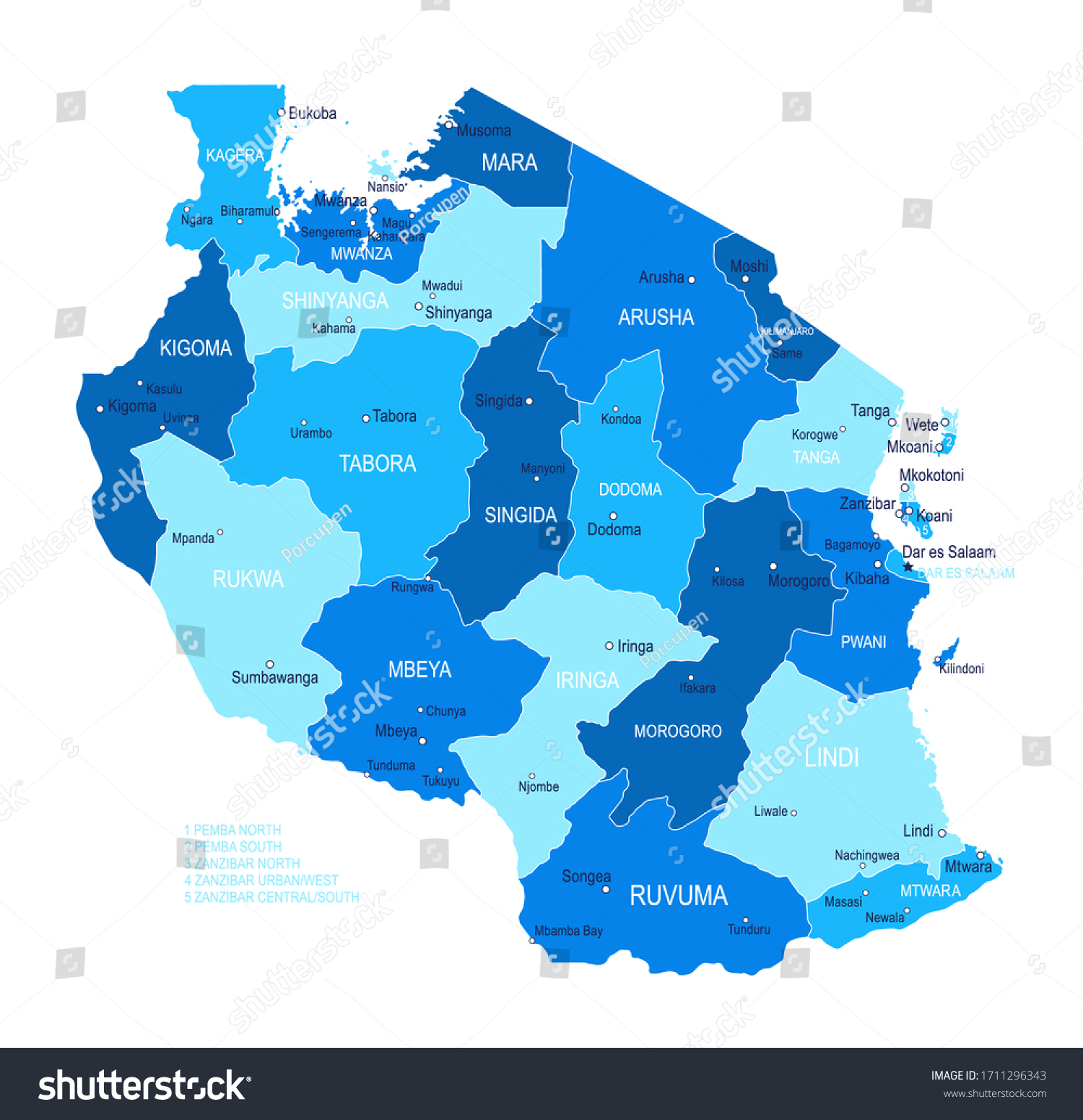 Tanzania Map Cities Regions Vector: เวกเตอร์สต็อก (ปลอดค่าลิขสิทธิ์ ...