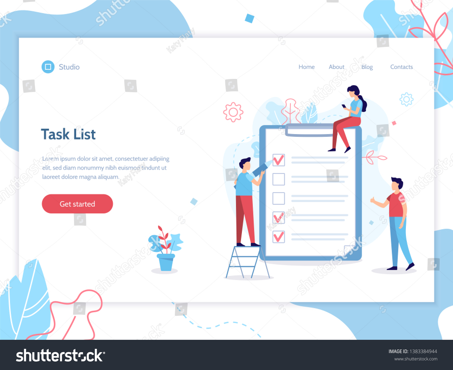 Task List Teamwork Landing Design Template: vetor stock (livre de ...
