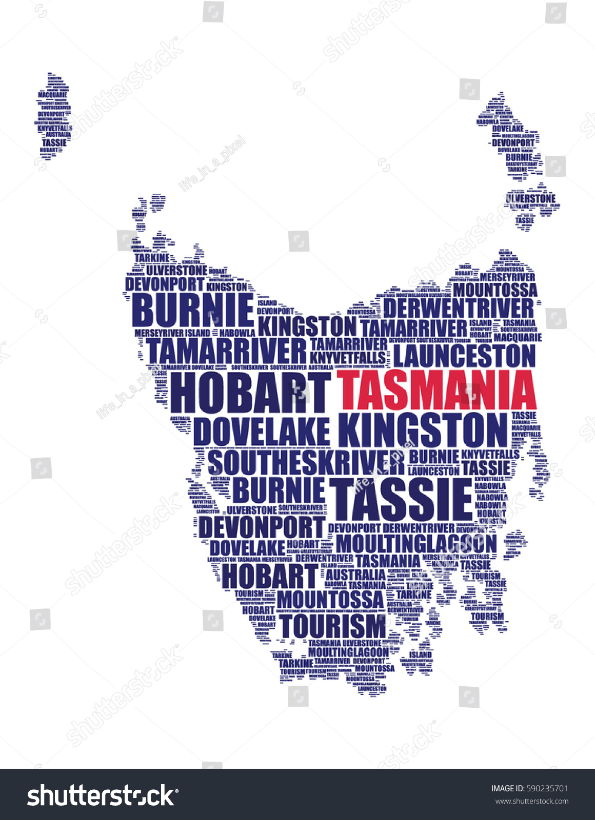 Tasmania Map Silhouette Vector Tag Cloud Stock Vector (Royalty Free ...