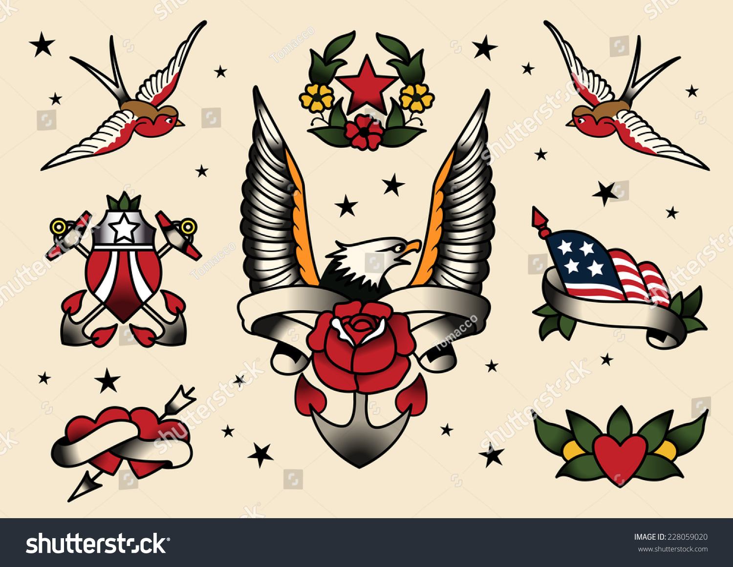 Tattoo Flash Flash Vector Illustration 库存矢量图（免版税）228059020 | Shutterstock