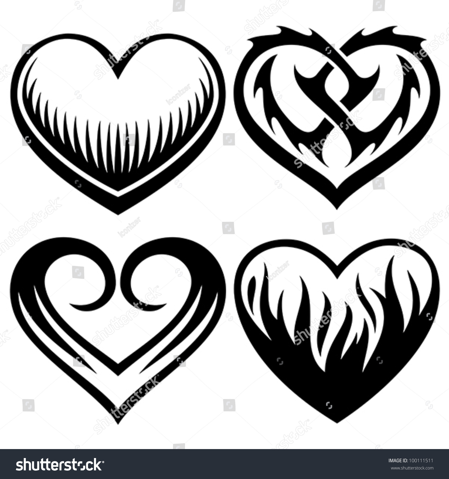 Tattoo Hearts Stock Vector Illustration 100111511 : Shutterstock