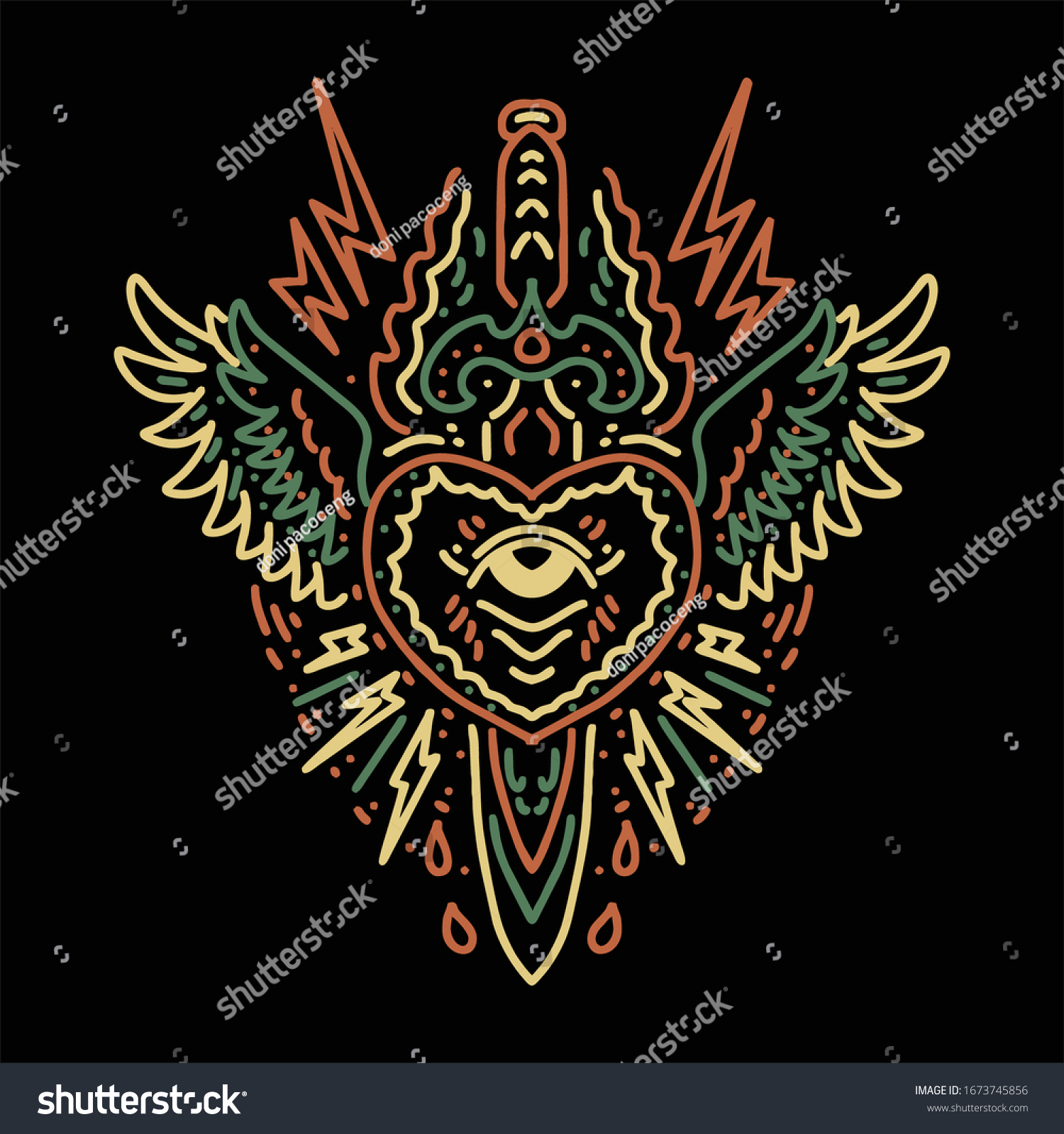 Tattoo Line Art Vector Design Stock Vector (Royalty Free) 1673745856