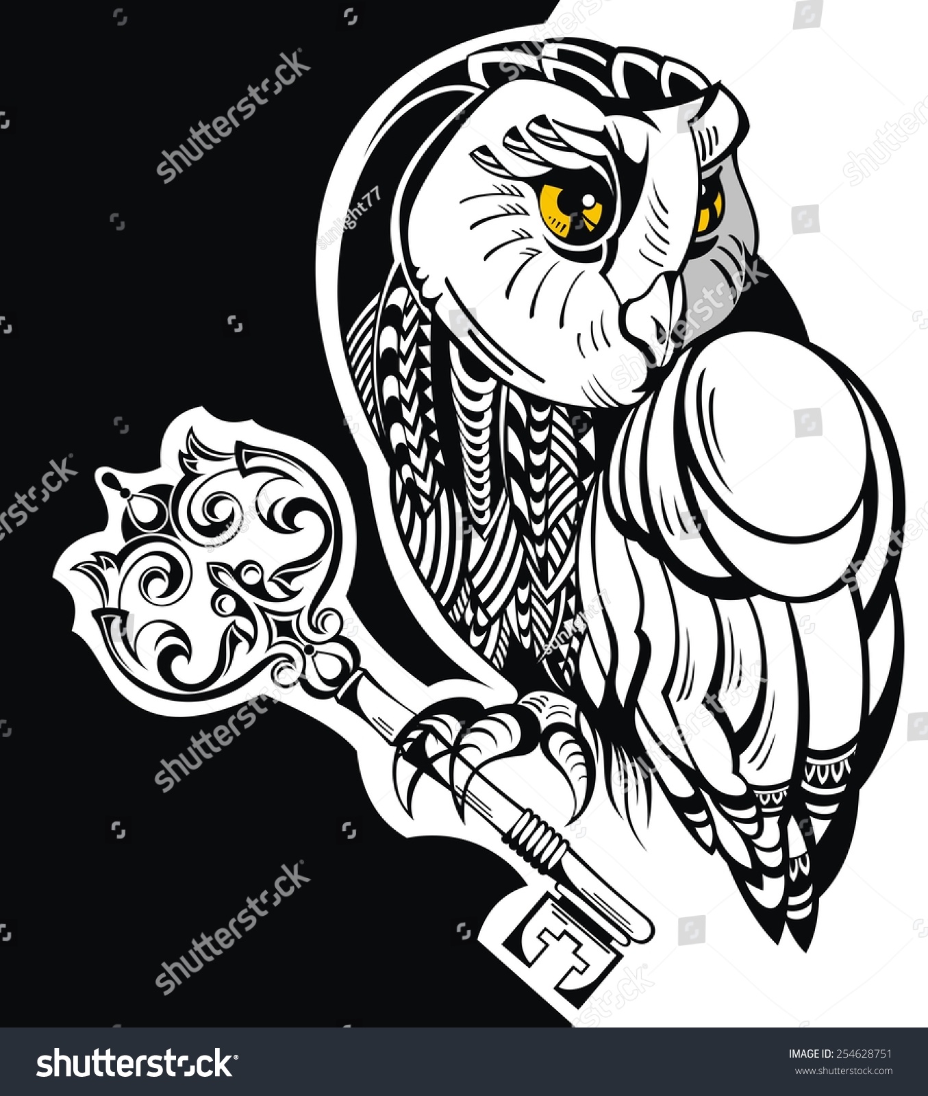Tattoo Owl Key Stock Vector (Royalty Free) 254628751 | Shutterstock
