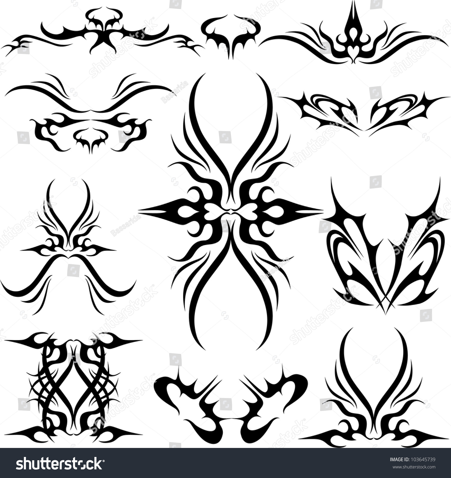 Tattoo Set Design Elements Shapes Stock Vector (Royalty Free) 103645739