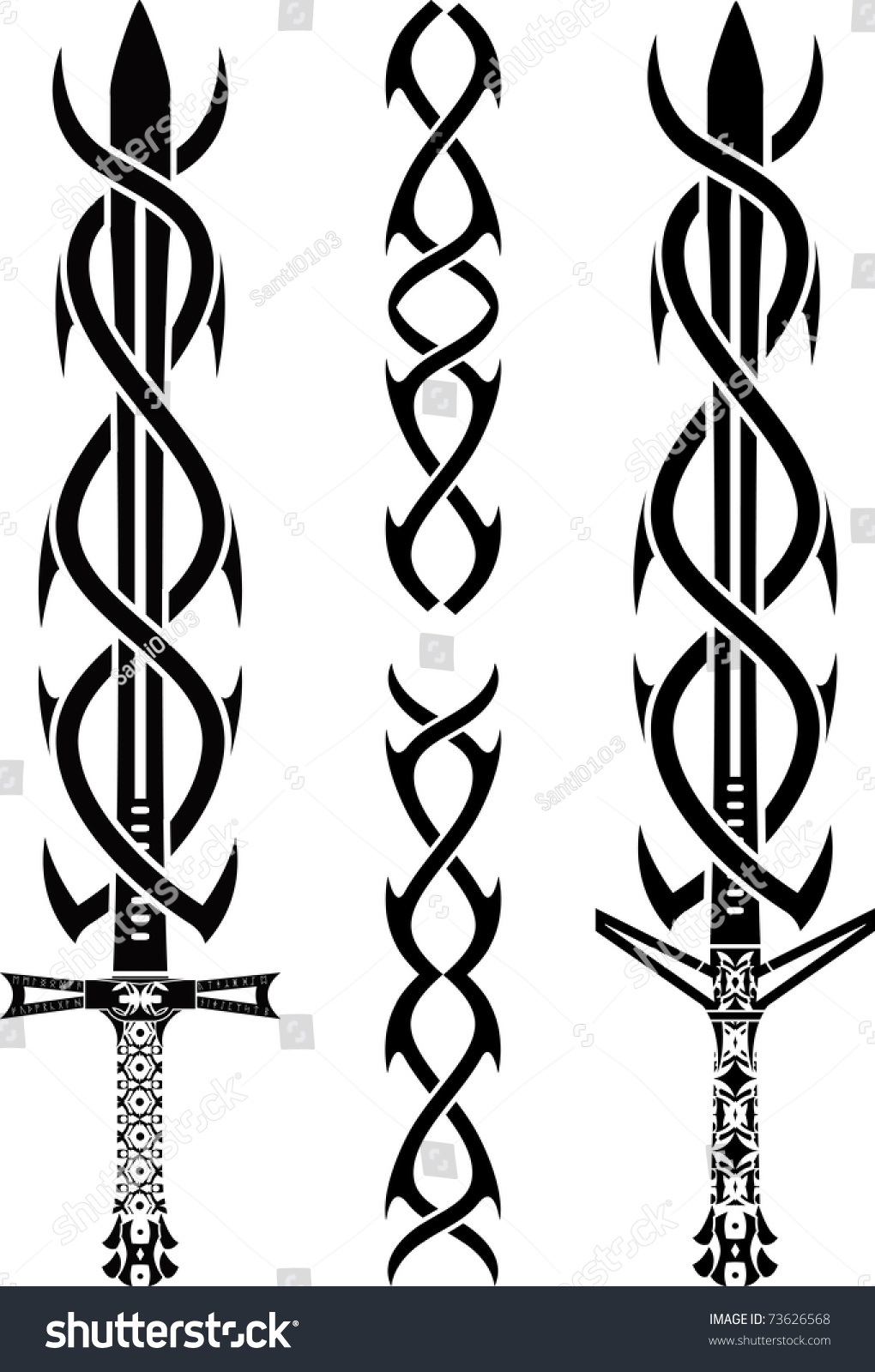 Tattoo Swords Stencil Vector Illustration: vector de stock (libre de ...