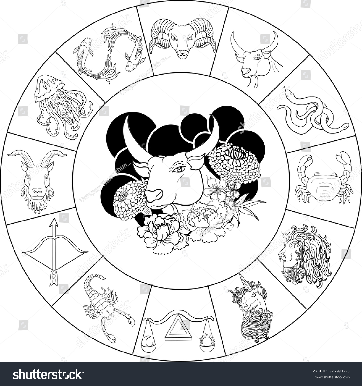 Taurus Vector Astrology Designhoroscope Circle Signs Stock Vector