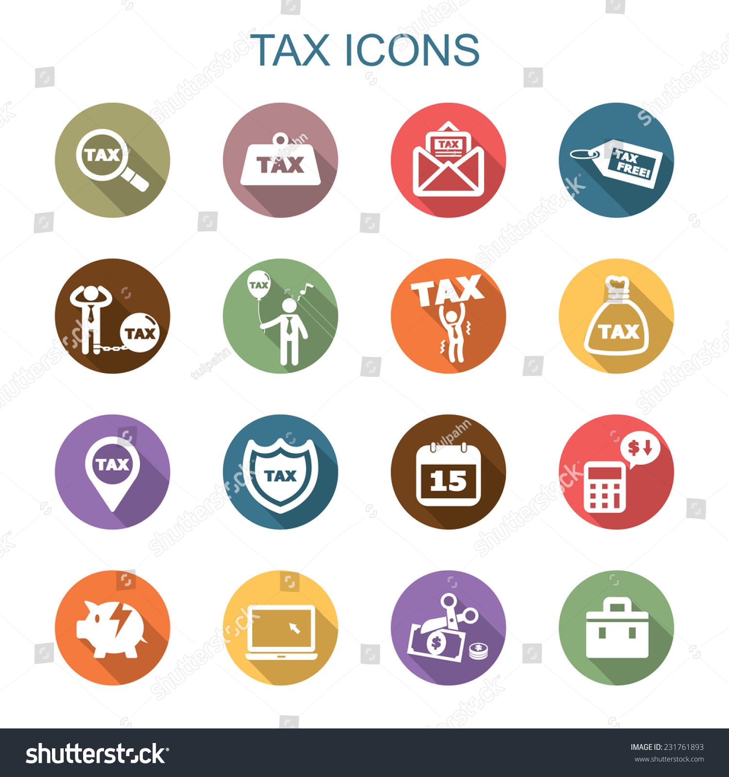 Tax Long Shadow Icons, Flat Vector Symbols - 231761893 : Shutterstock