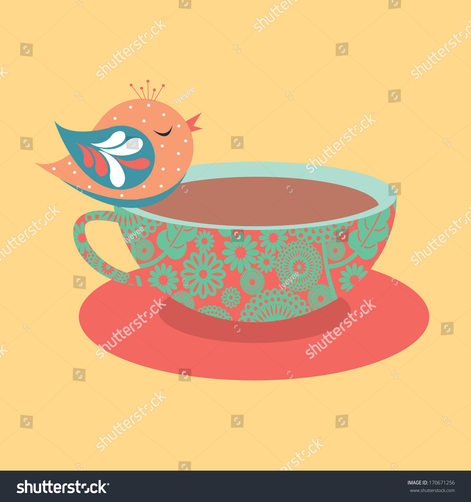 Tea Cup Bird Vectorillustration Stock Vector (Royalty Free) 170671256