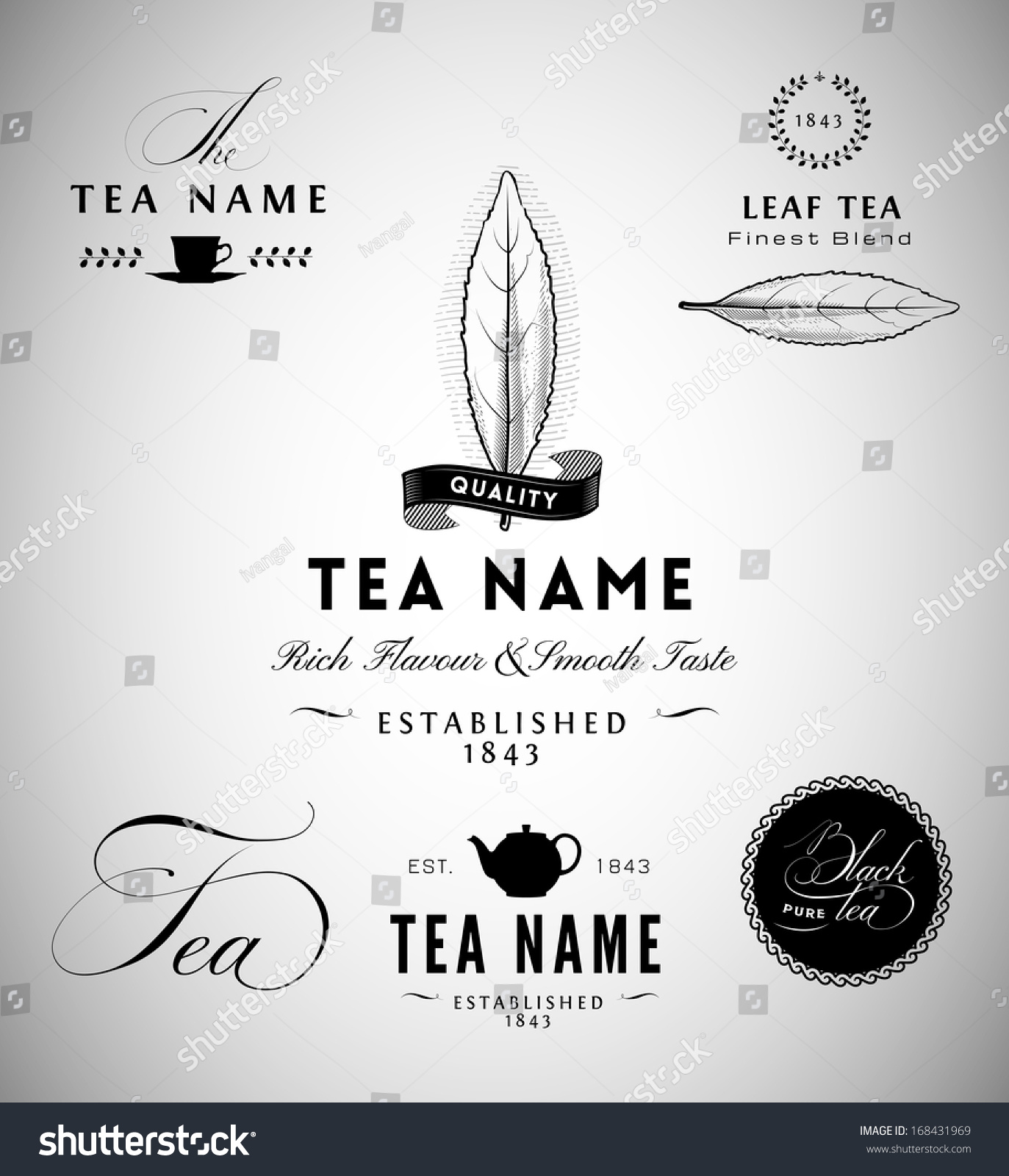 Tea Label Design Elements Stock Vector (Royalty Free) 168431969 ...