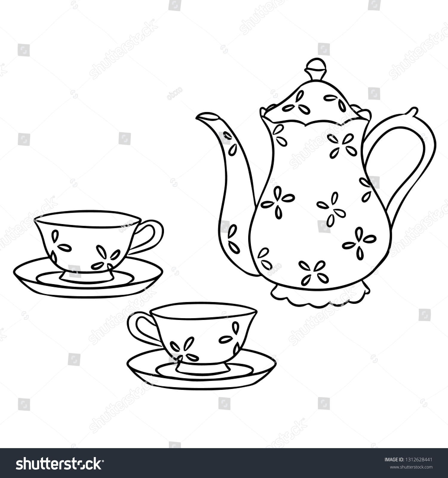 Tea Set Hand Drawn Vector Sketch Stock Vector (Royalty Free) 1312628441