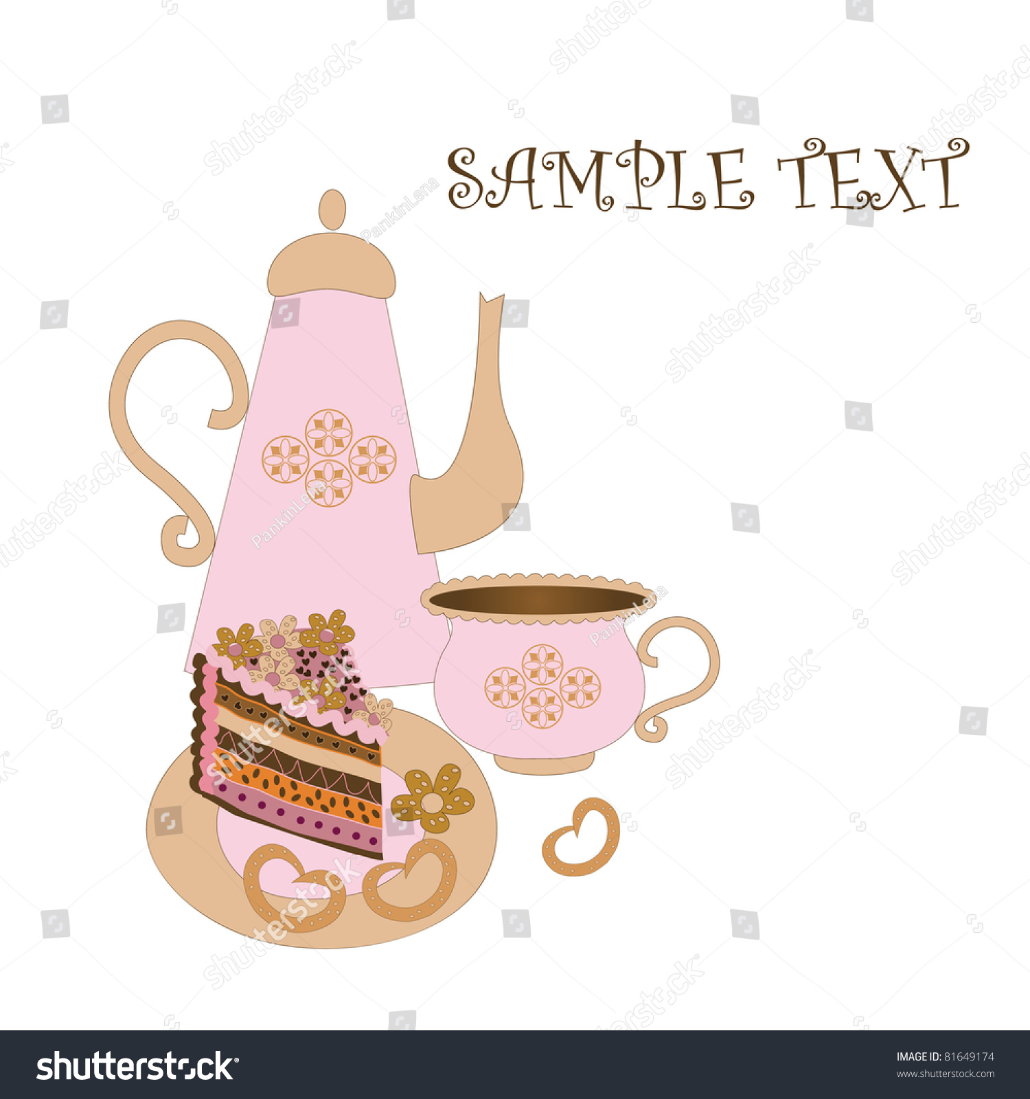 Tea Set Cake On White Background Stock Vector (Royalty Free) 81649174 ...