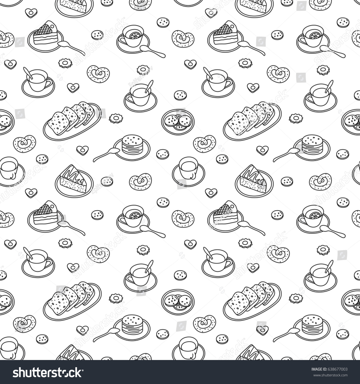 Tea Sweets Bakery Hand Drawn Pattern Stock Vector (Royalty Free ...