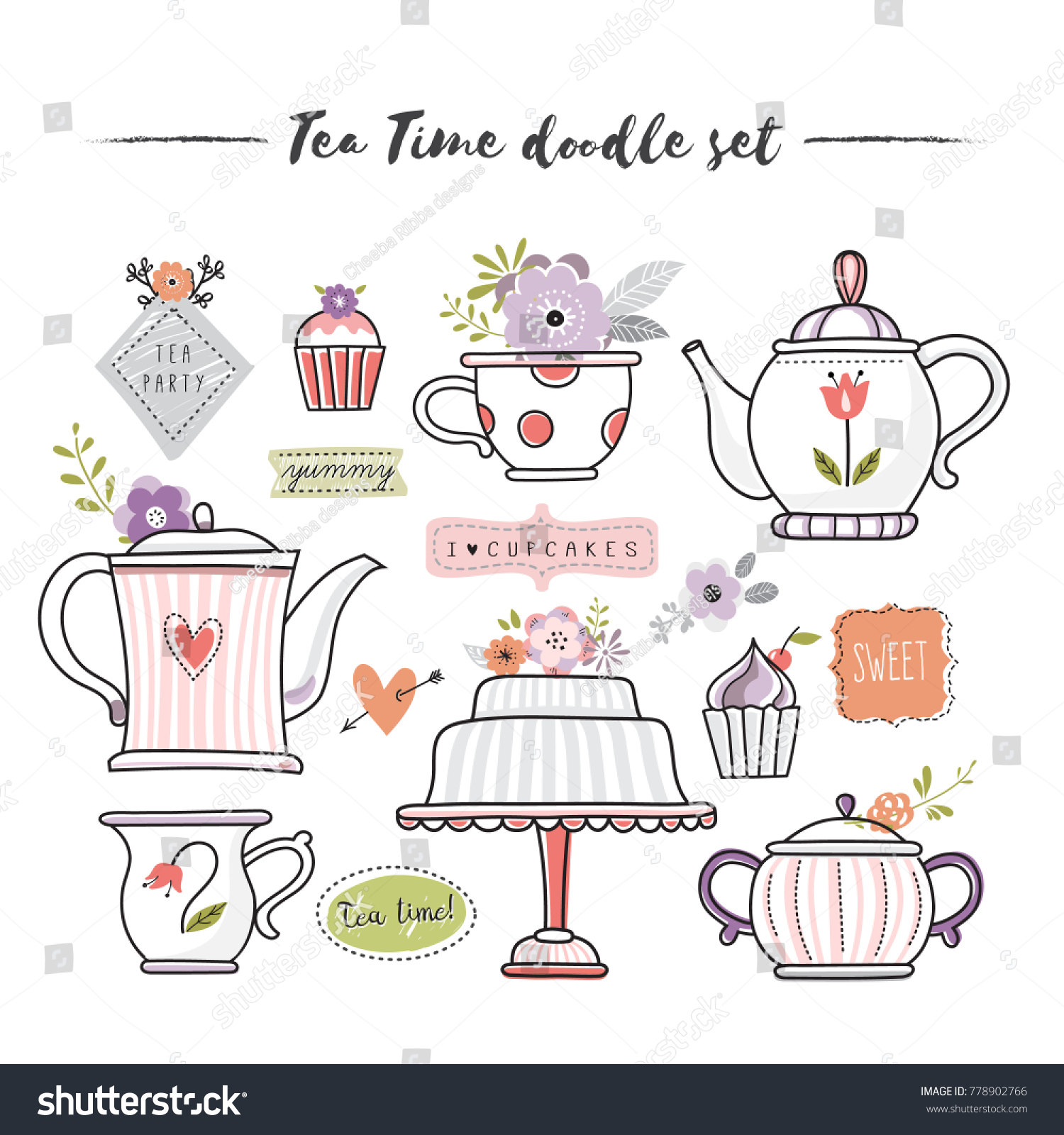 Tea Time Doodle Set Stock Vector (Royalty Free) 778902766